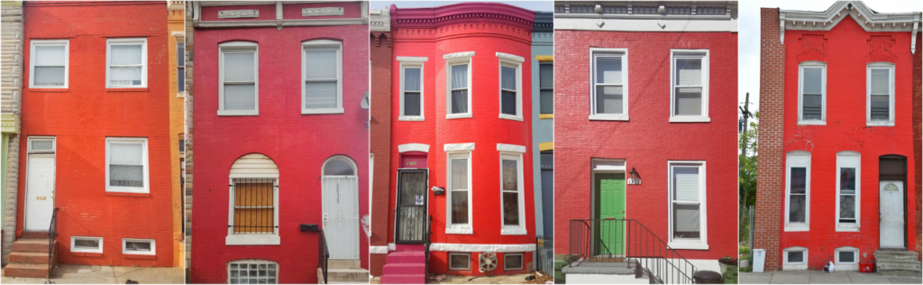 Colorful Rowhomes Baltimore Red Collage - Merriment Maker by Uncustomary